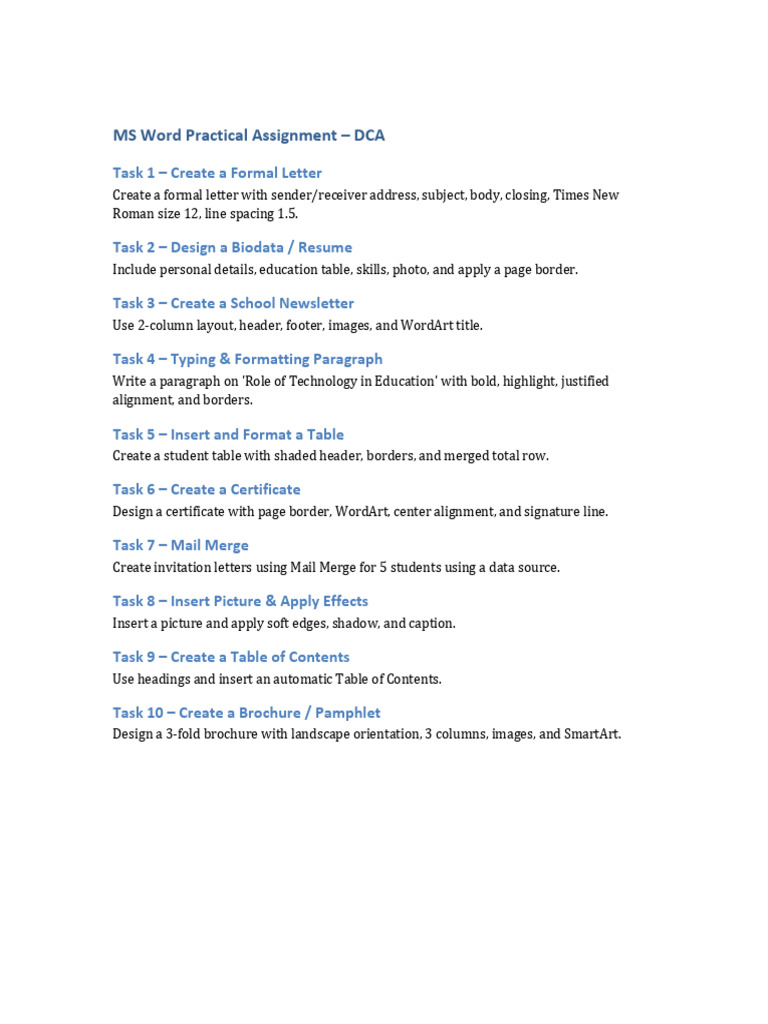 MS Word Practical Assignment Class12 | PDF