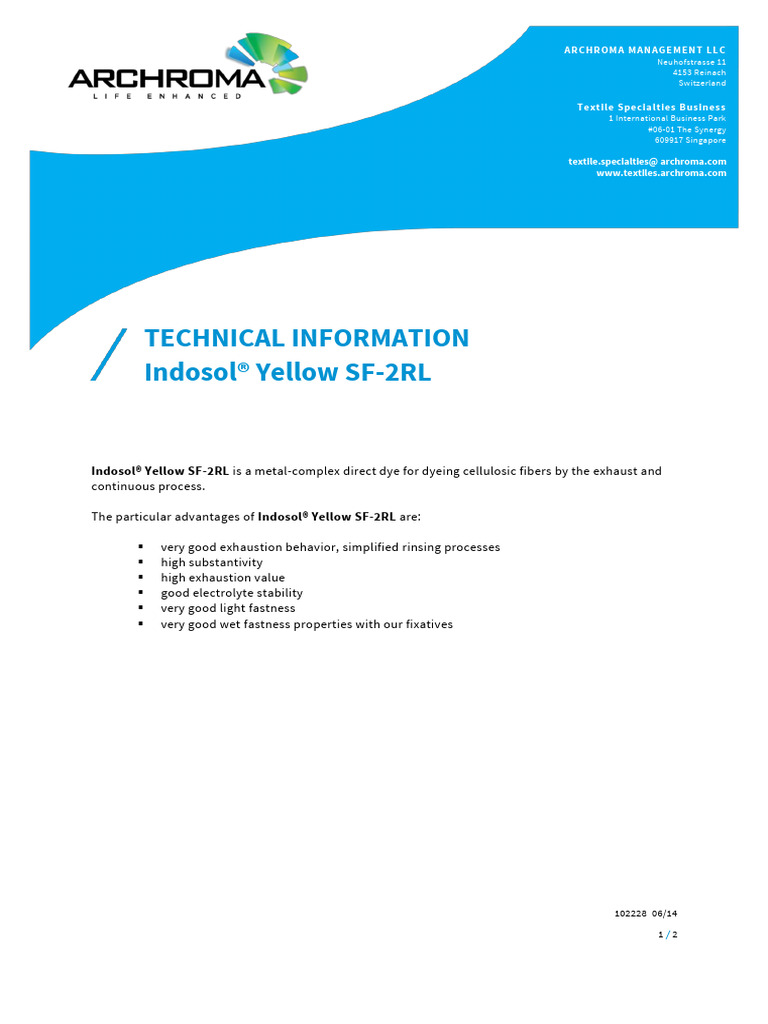 Indosol Yellow Sf-2rl Tds | PDF | Textiles | Materials