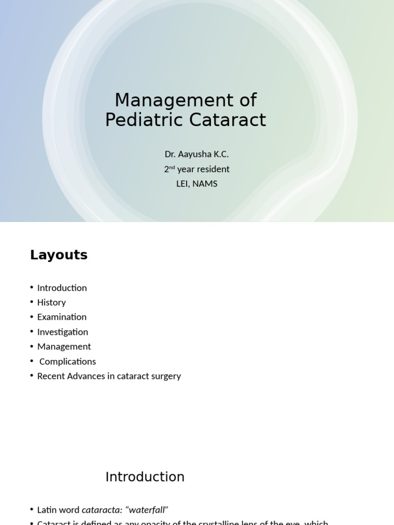 Pediatric Cataract Management Guide | PDF | Cataract | Medical Specialties