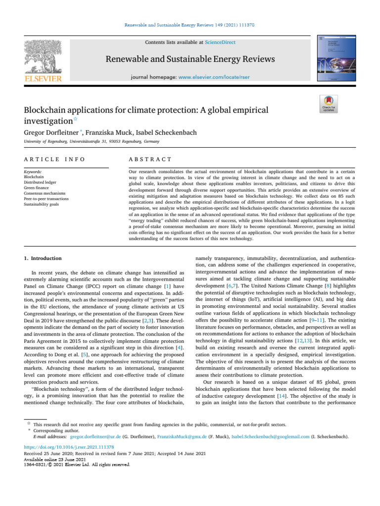 Blockchain Applications For Climate Protection 2021 Renewable and ...