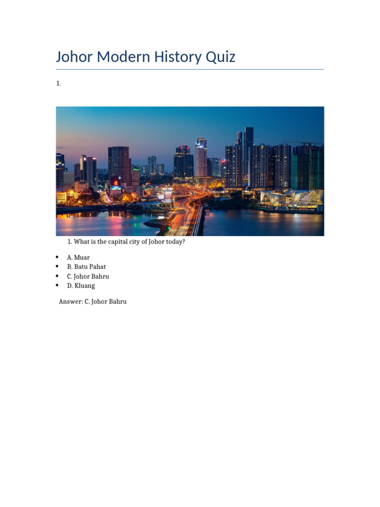 Johor Modern History Quiz | PDF