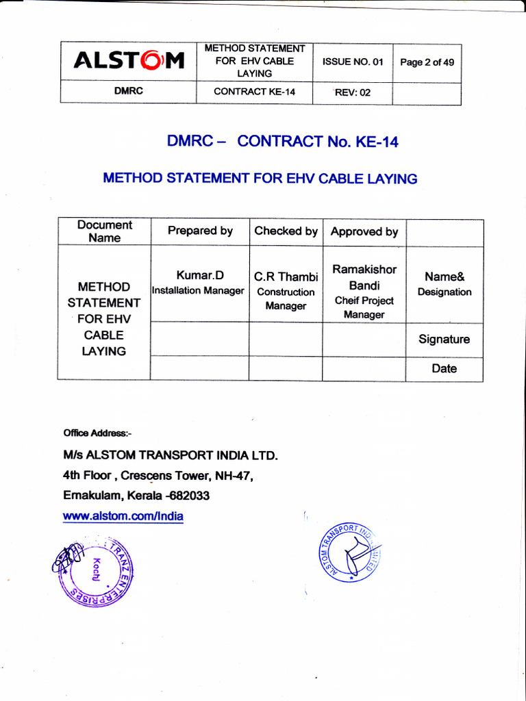 Cable Laying Method Statement - 150915 | PDF