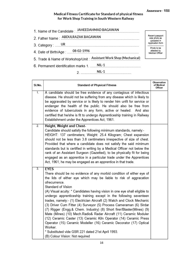Medical Certificate Proforma | PDF