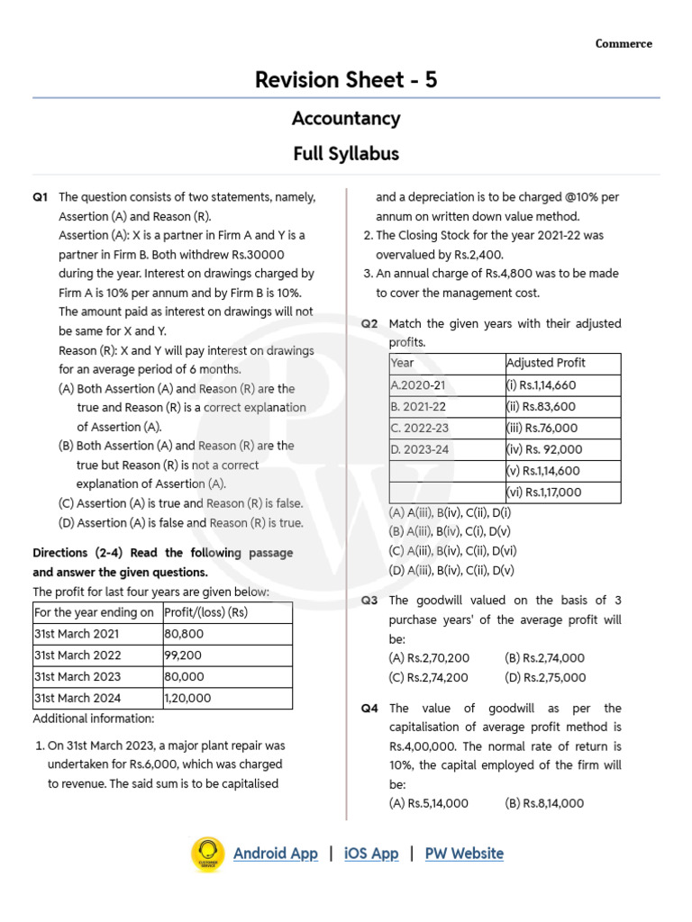 Commerce Revision Sheet Q1-Q22 | PDF | Expense | Debits And Credits