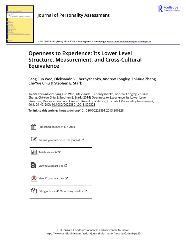 Openness To Experience Its Lower Level Structure Measurement and Cross ...