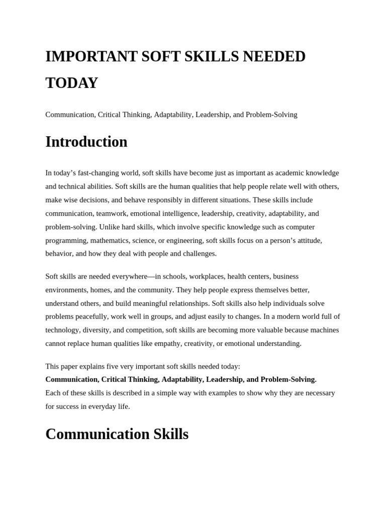 Important Soft Skills Needed Today | PDF | Leadership | Skill