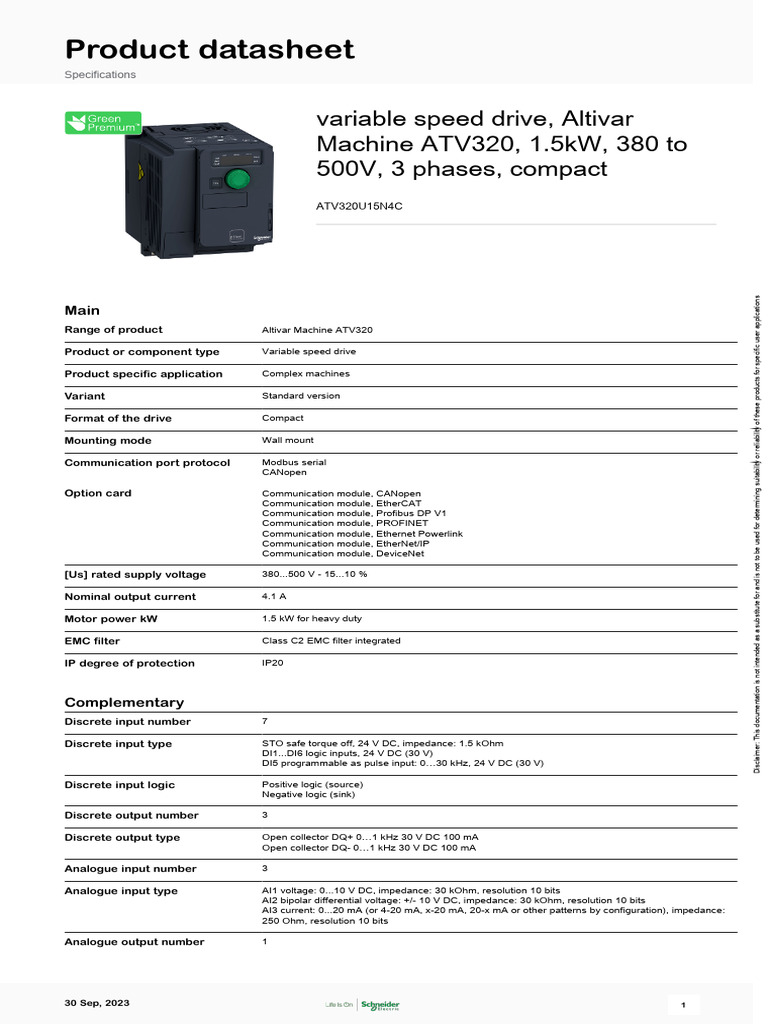 Altivar ATV320 Variable Speed Drive Datasheet | PDF | Relay ...