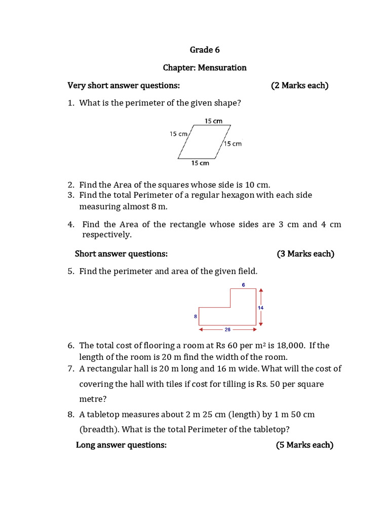 Grade 6 Mensuration Practice Questions | PDF