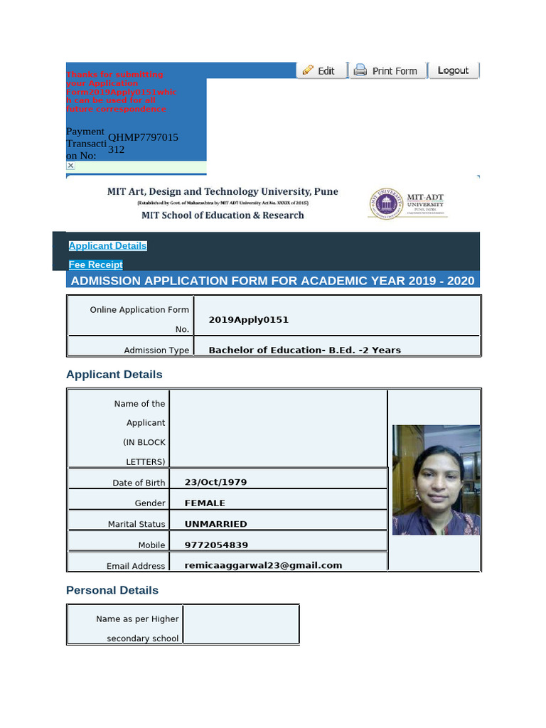 Application Form With Fee | PDF