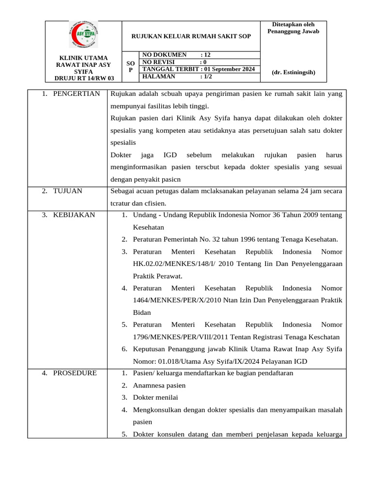 Prosedur Rujukan Pasien IGD Klinik Syifa | PDF