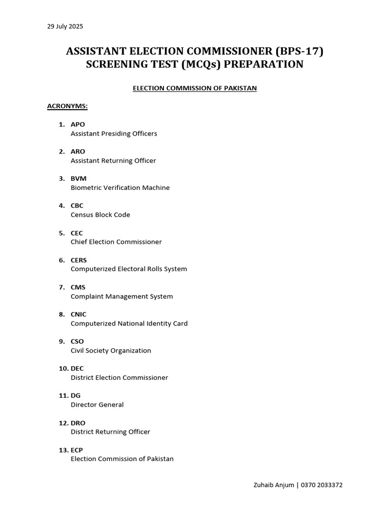 ECP - Acronyms For Exam | PDF | Government | Elections