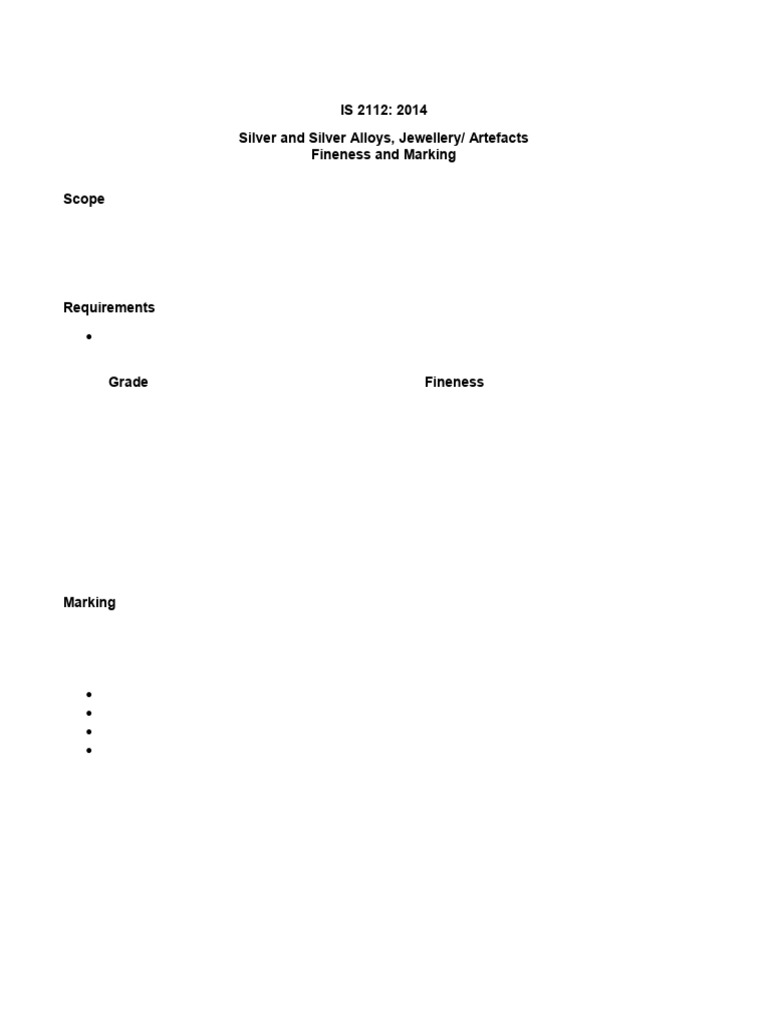 Silver Alloys Fineness Standards Guide | PDF