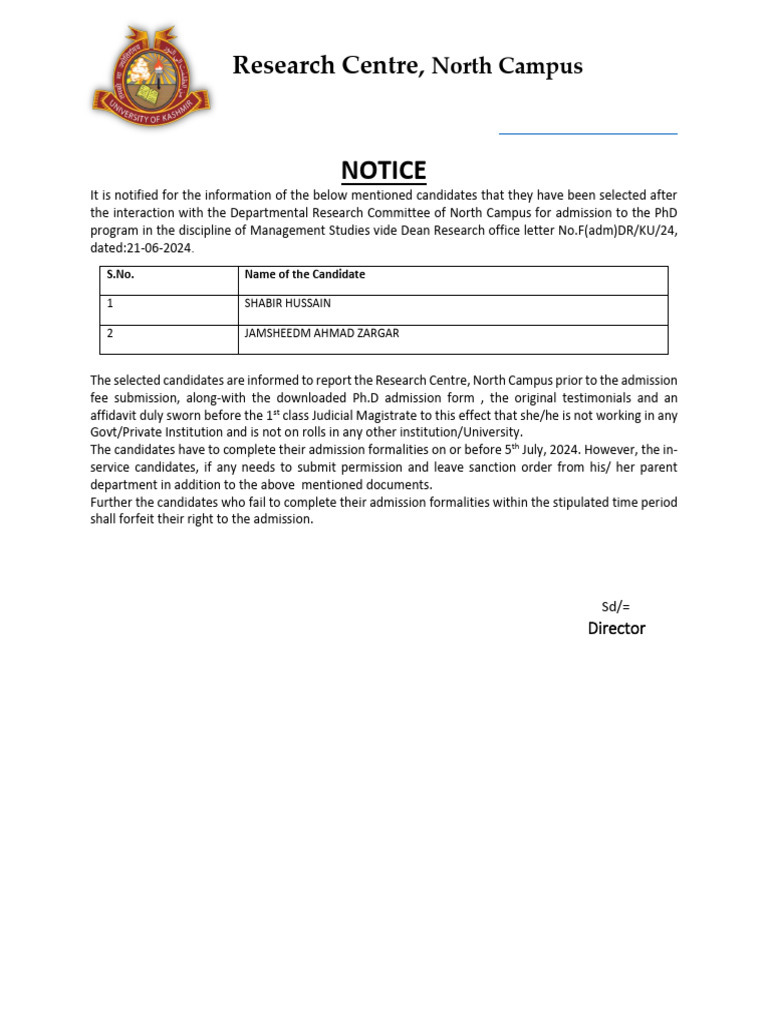 PhD Admission Notice for Management Studies | PDF