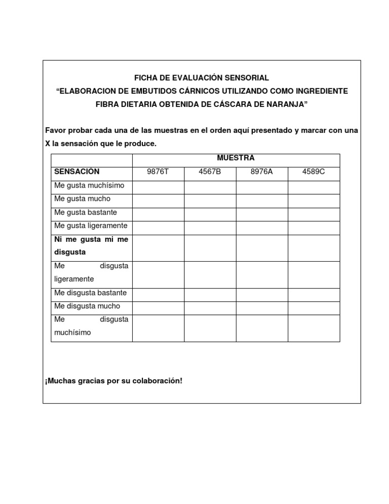 Ficha De Evaluación Sensorial De Embutidos Pdf Salud Y Bienestar