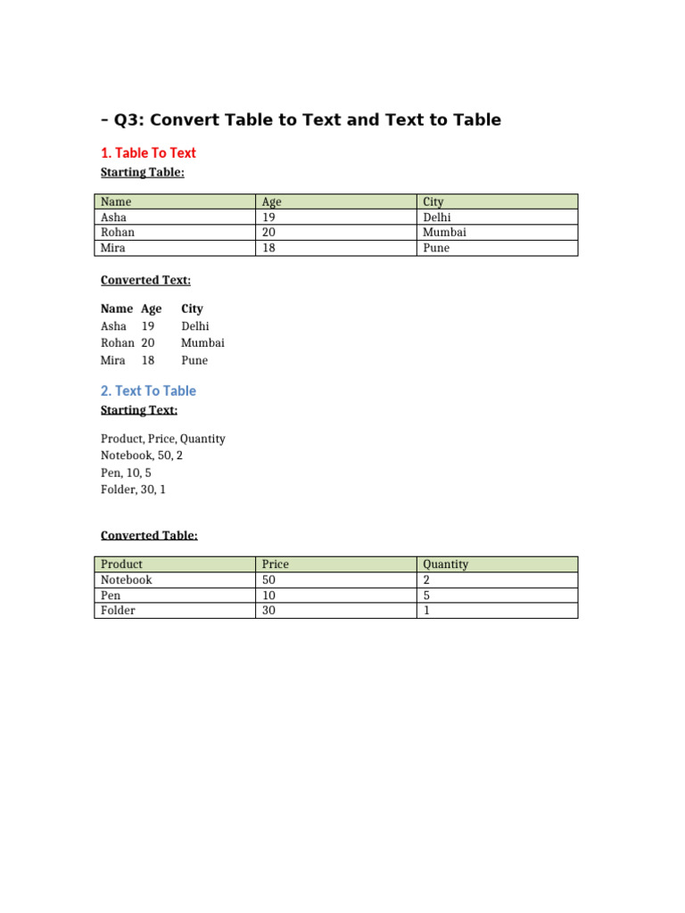 Q3 Table Text Assignment | PDF