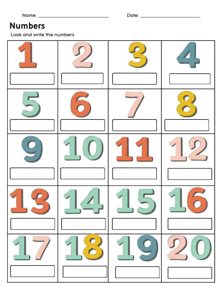 White Colorful Numbers Vocabulary Worksheet | PDF