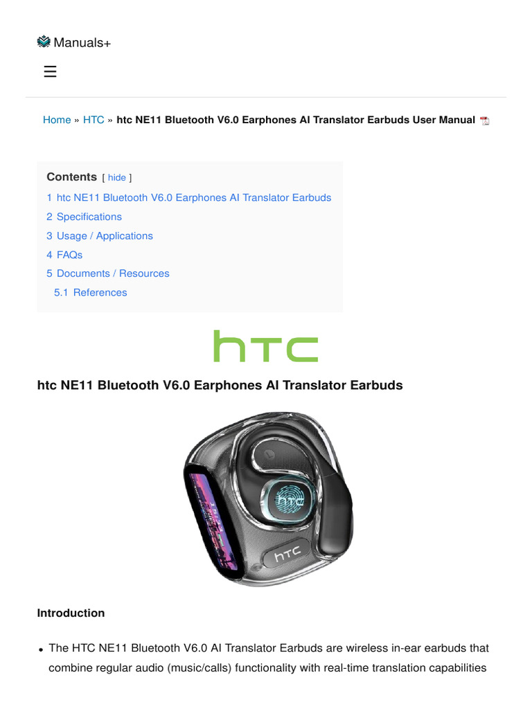 HTC NE11 Bluetooth Earbuds Manual | PDF | Headphones | Bluetooth