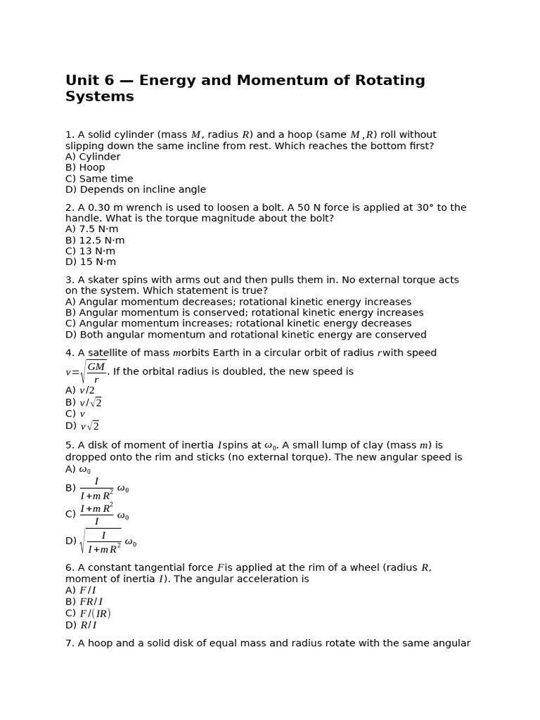 Energy and Momentum in Rotating Systems | PDF | Rotation Around A Fixed ...
