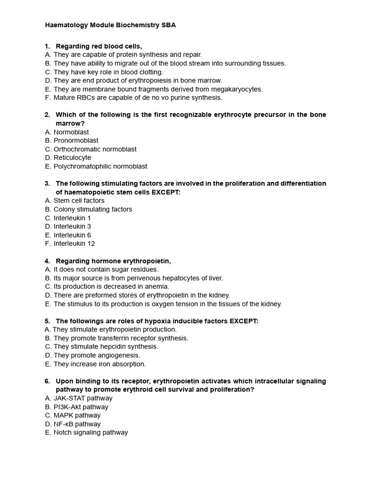 Haematology Module Biochemistry SBA | PDF | Coagulation | Red Blood Cell