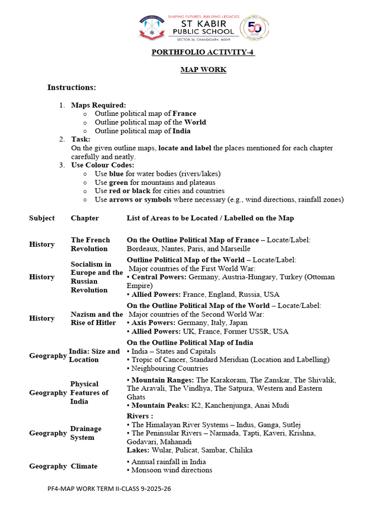 Map Work Instructions for Class 9 | PDF | Physical Geography | Earth ...