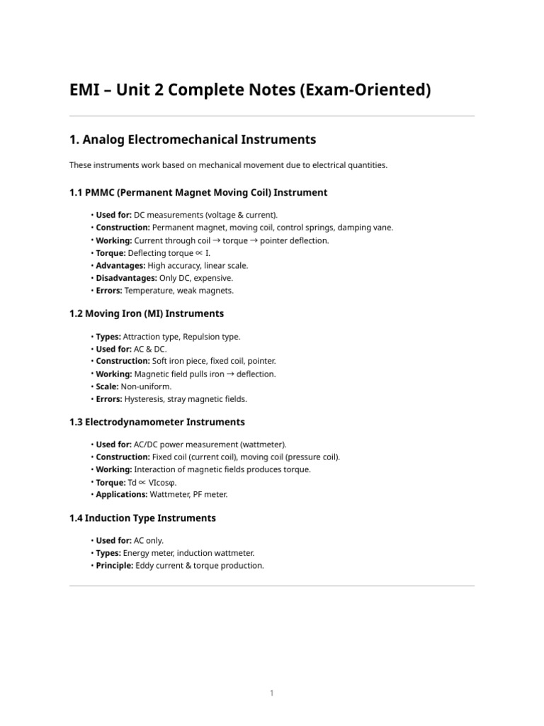 Emi Unit2 Notes | PDF | Electrical Engineering | Electricity