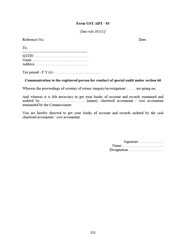 Form GST ADT-03, Central Goods and Services Tax Rules, 2017 | PDF
