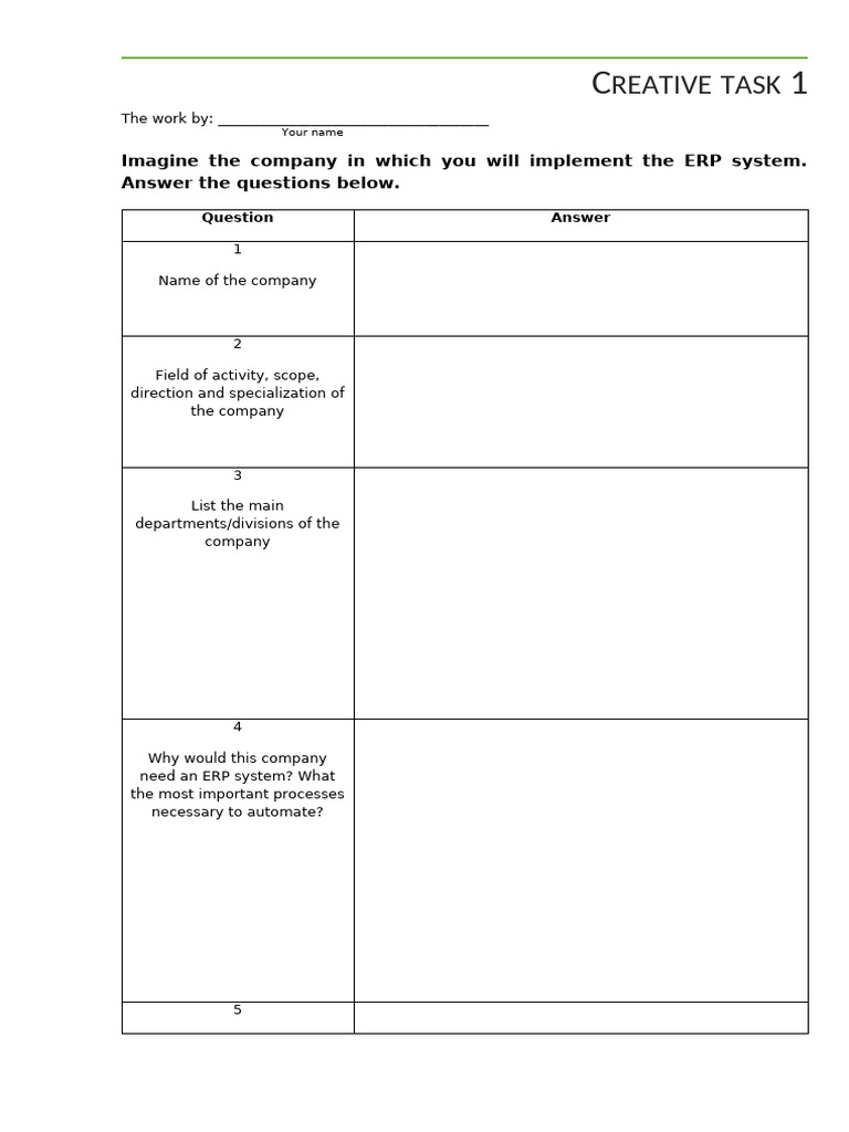 Creative Task 1. Imagine The Company | PDF