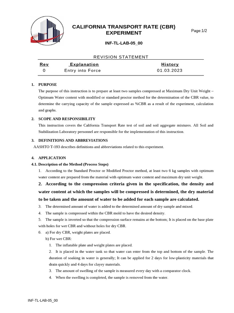 California CBR Test Procedure Guide | PDF | Density | Soil