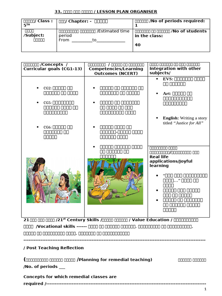 hindi class 5th one day lesson plan | PDF