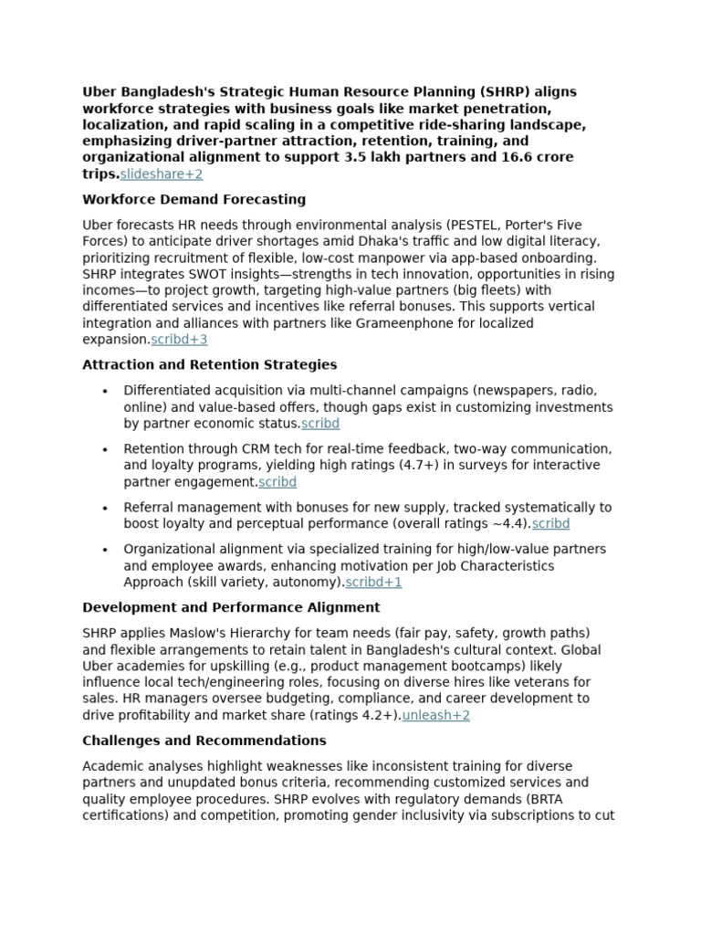 Uber Bangladesh's Strategic Human Resource Planning | PDF