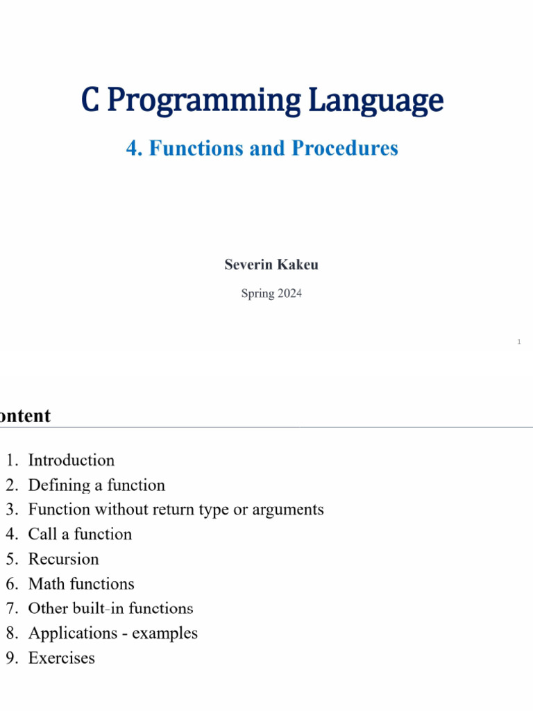 Chapter4 C-Prog Functions&Procedures V | PDF