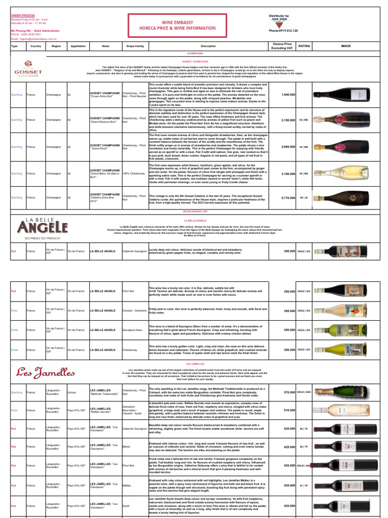 GH-Wine Embassy - Horeca Price List - 1 | PDF | Champagne | Rose