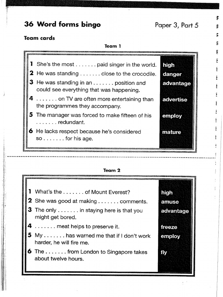 Word Formation Bingo | PDF