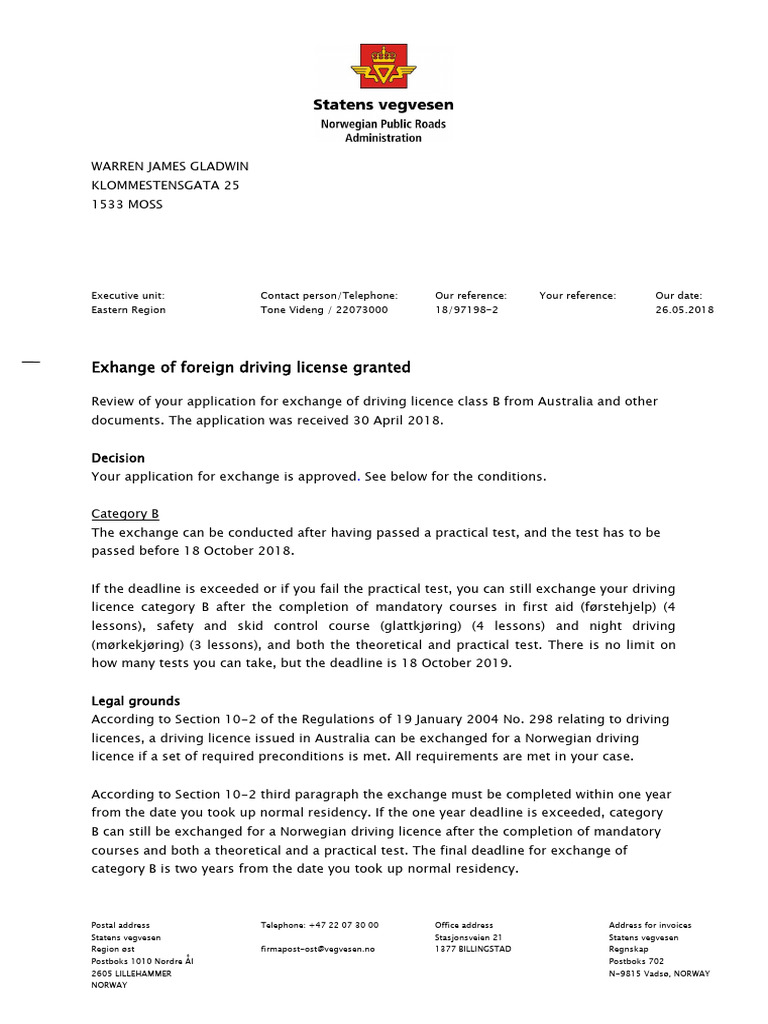 Approved Exchange of Australian License | PDF | Driver's License | Driving