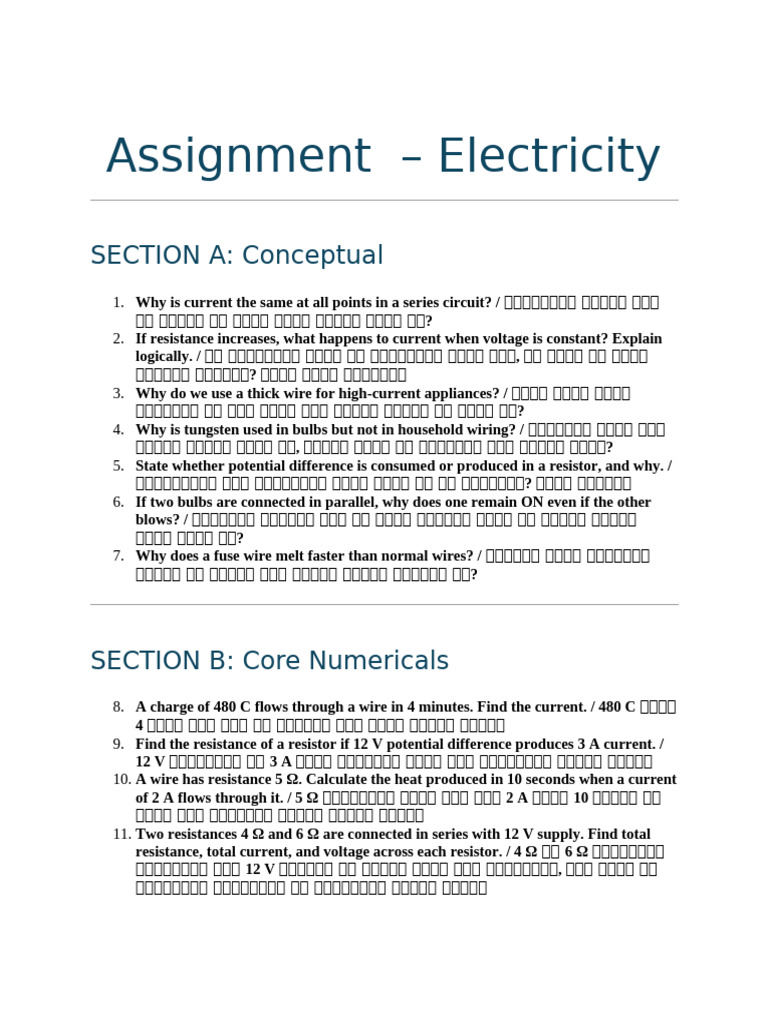Electricity Assignment | PDF