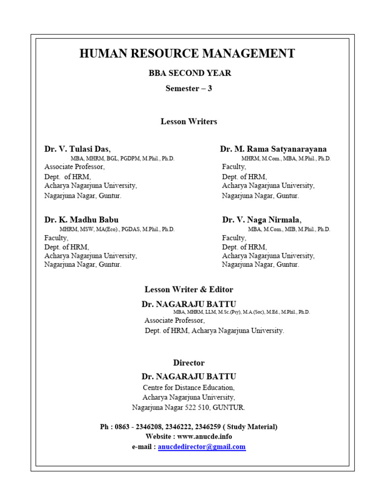 BBA HRM Course Material for Semester 3 | PDF | Employment | Human ...