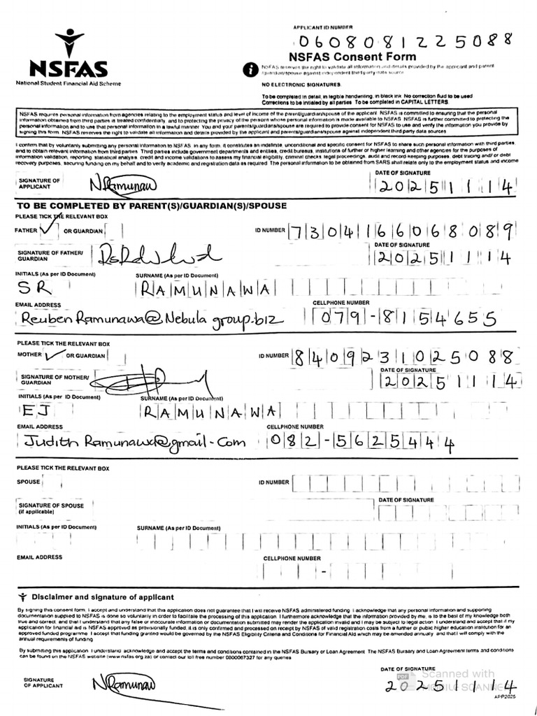 Nsfas Consent Form 2026 Application | PDF