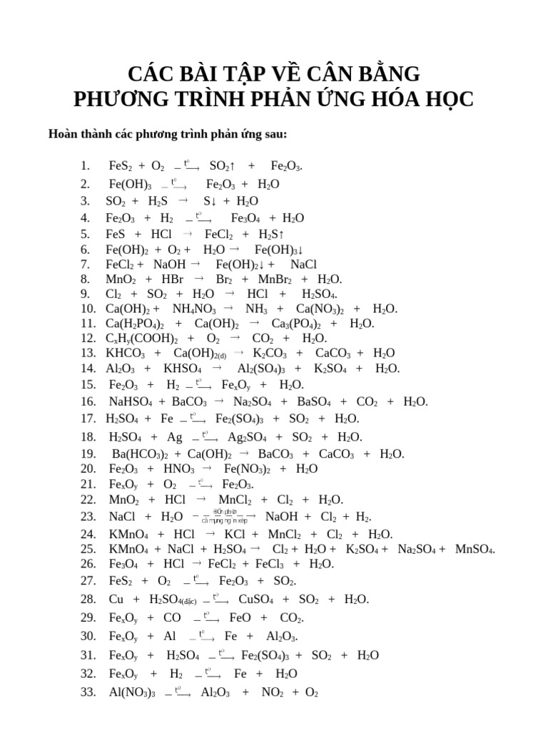 Bai Tap Can Bang Phuong Trinh Hoa Hoc Lop 8 | PDF
