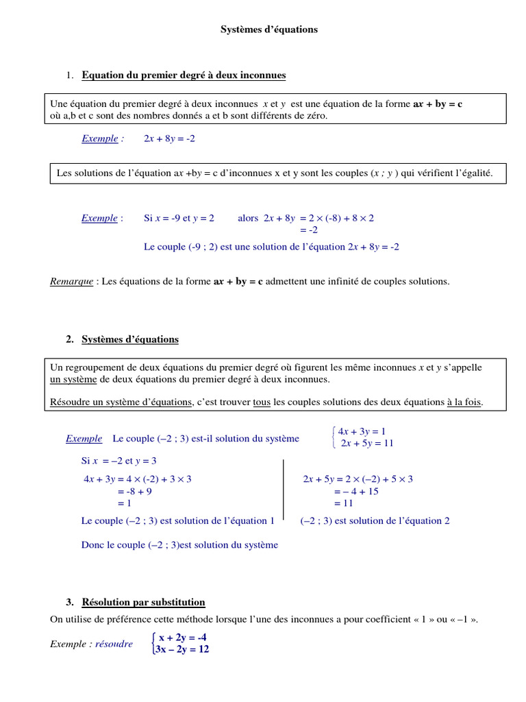 Systèmes d'équations : méthodes de résolution | PDF | Équations ...