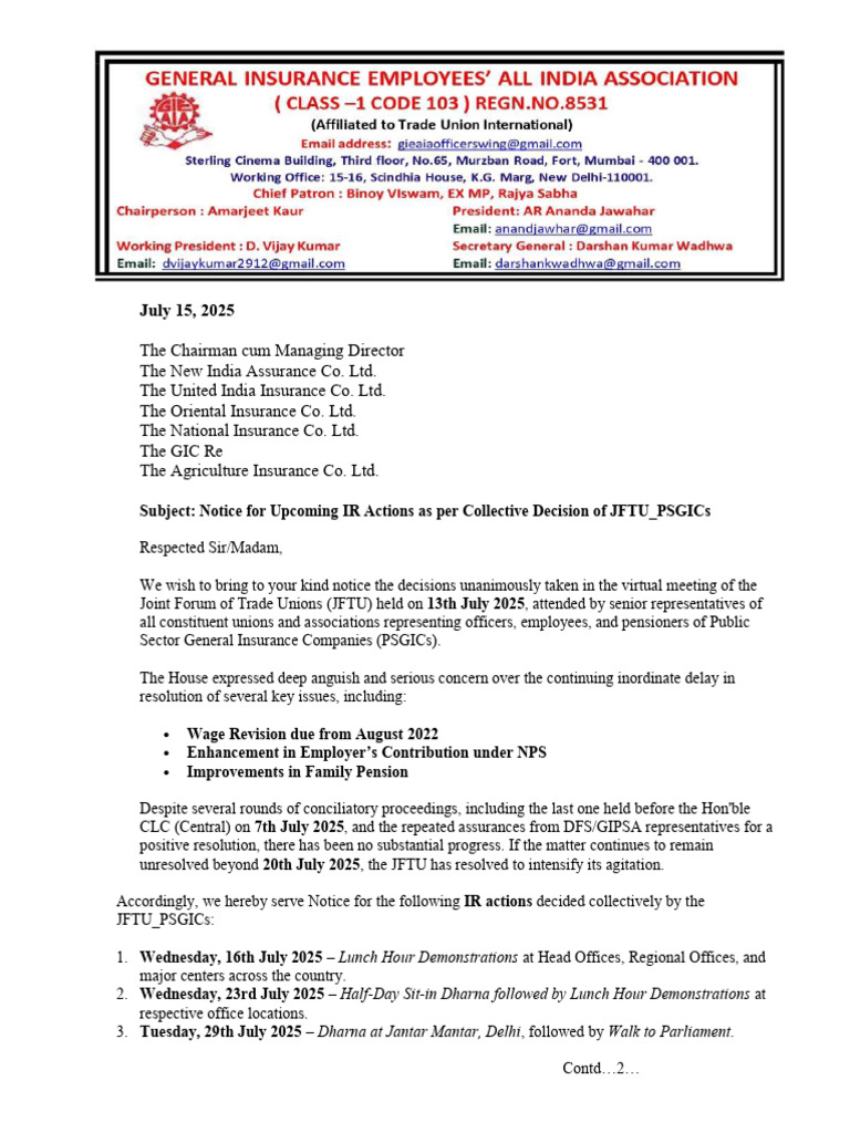 Gieaia Notice for Dharna Program at Jantar Mantar-29072025 | PDF ...