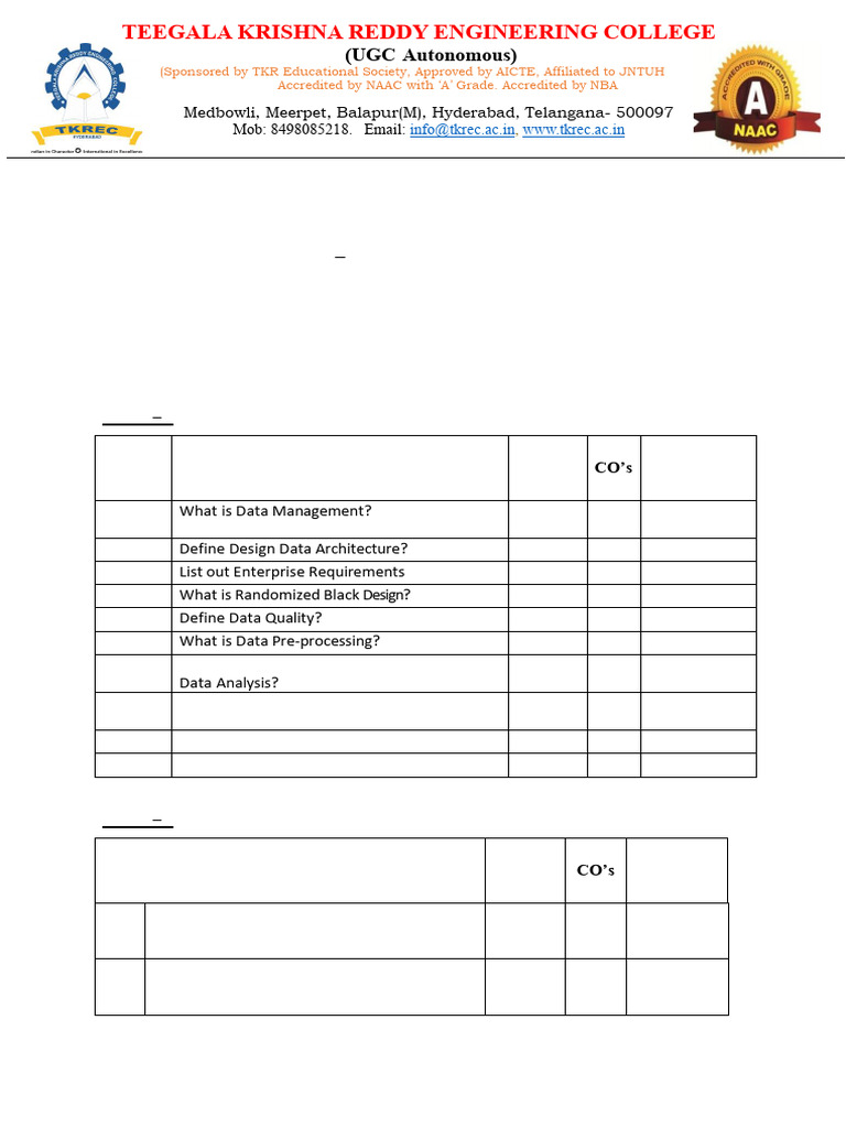 Data Analytics Course Outline for B.Tech | PDF | Linear Regression ...