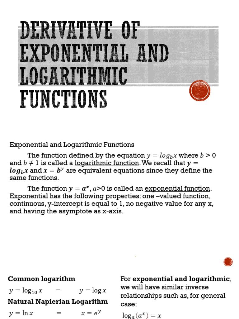 Derivative of Exponential and Logarithmic Functions | PDF | Exponential ...