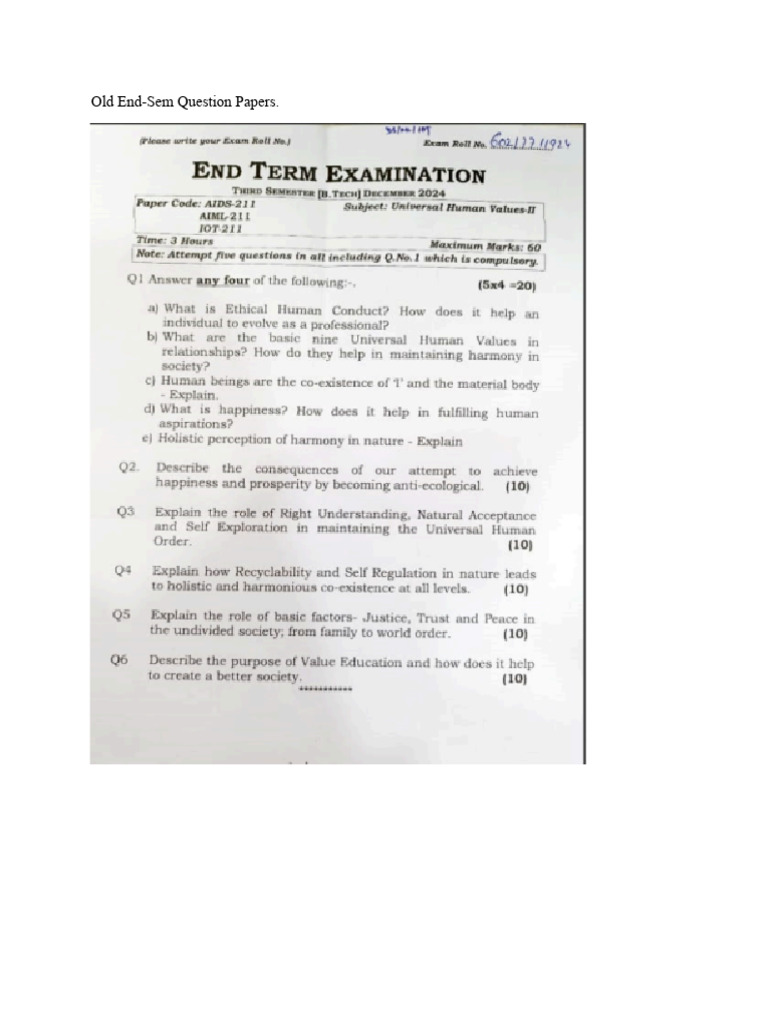 Old End-Sem Question Papers | PDF