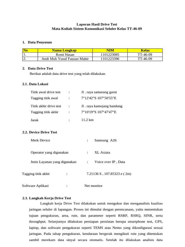 Laporan Drive Test Kualitas Jaringan LTE | PDF