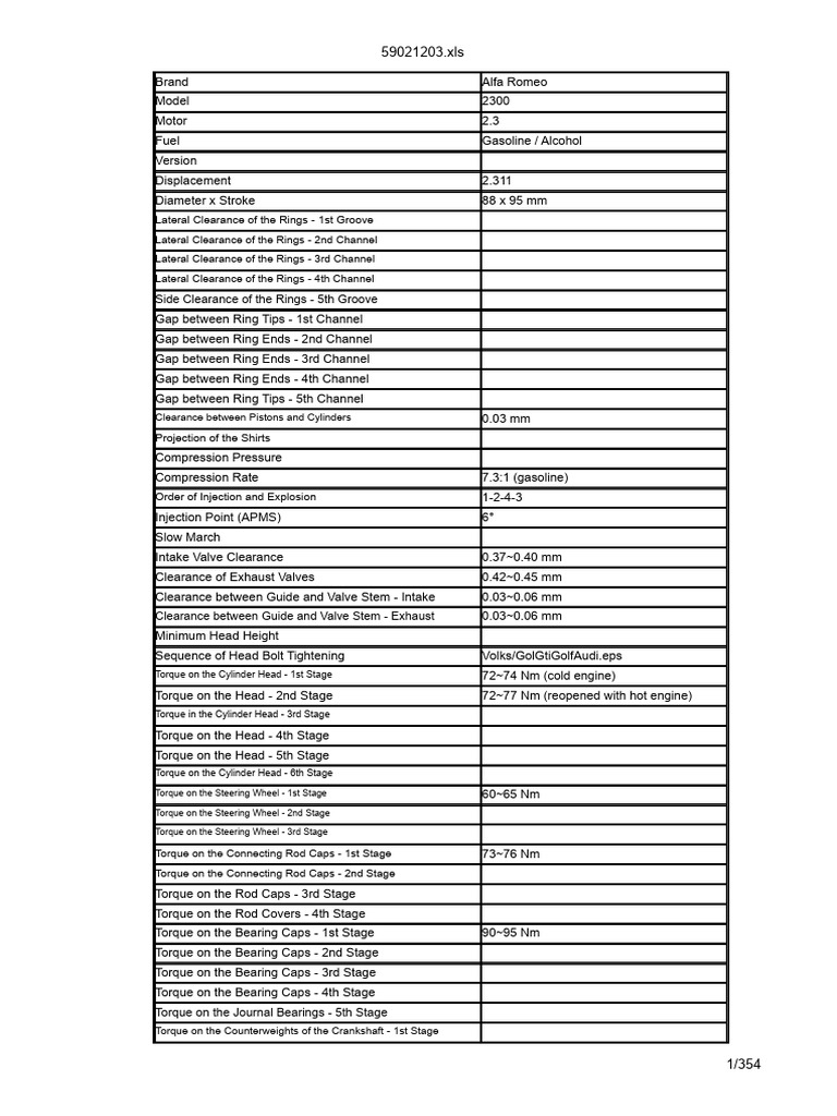 Engine Specifications and Torque Settings | PDF | Piston | Fuel Injection