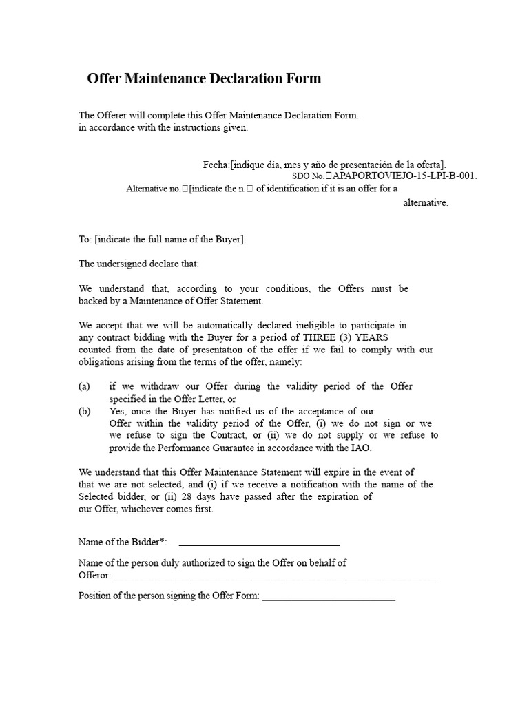 Offer Maintenance Declaration Form | PDF