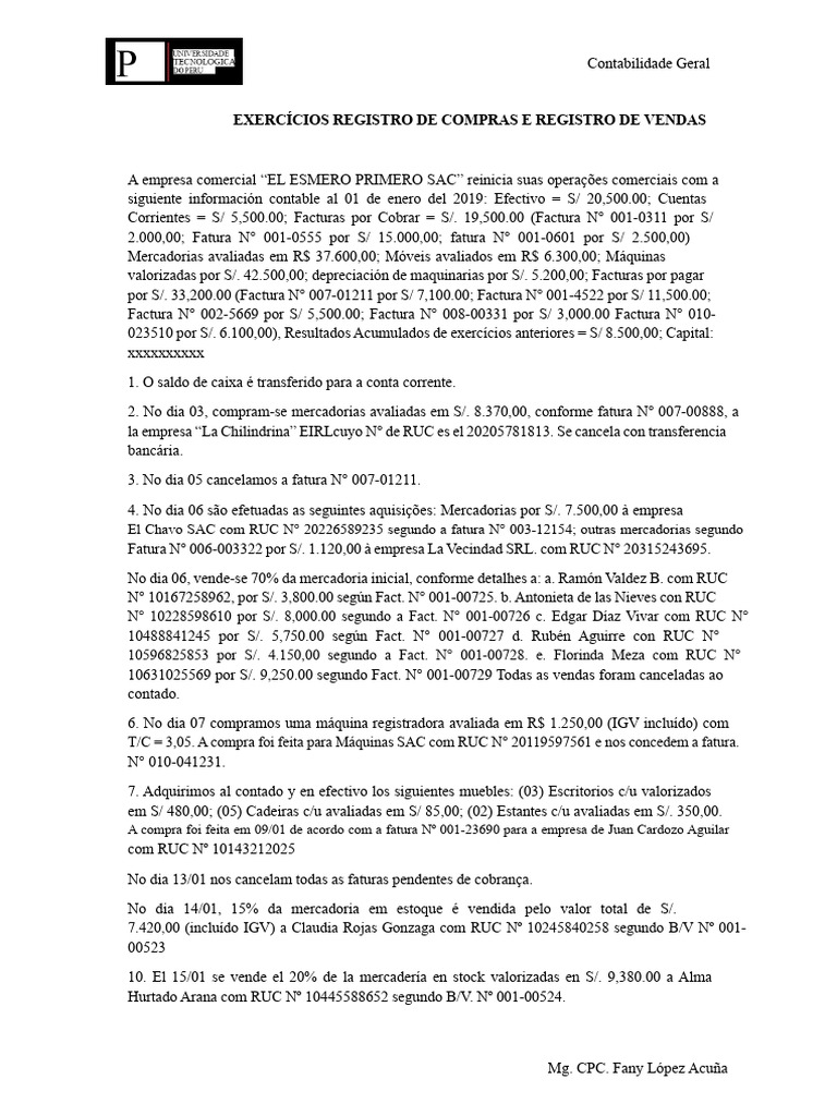 Exercícios de Contabilidade Geral e Registros | PDF | Contabilidade ...