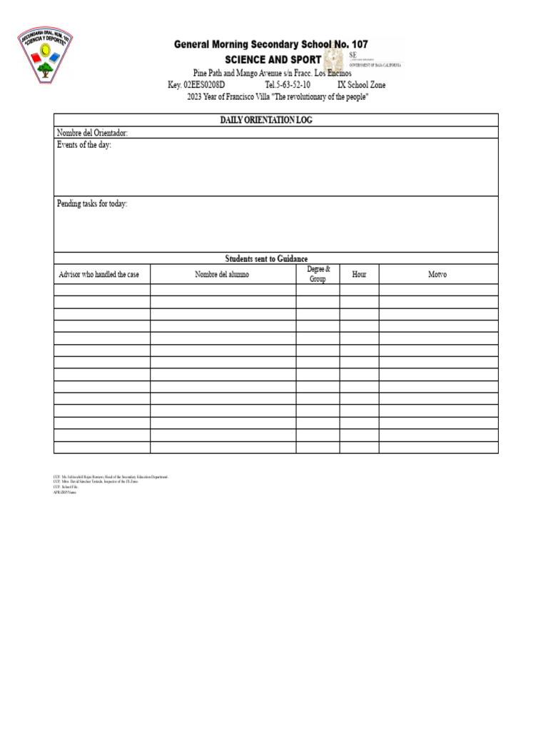 Daily Orientation Log for School 107 | PDF