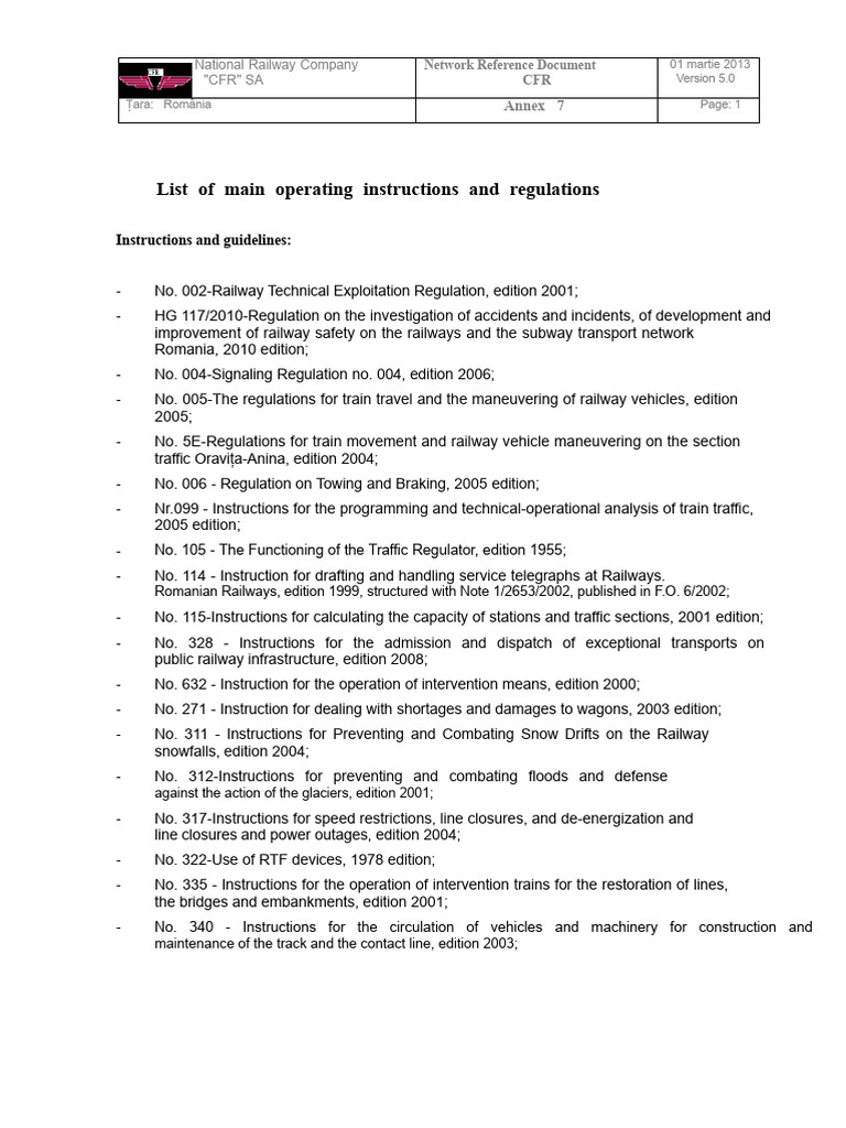 Romanian Railway Operating Regulations | PDF | Rail Transport | Train