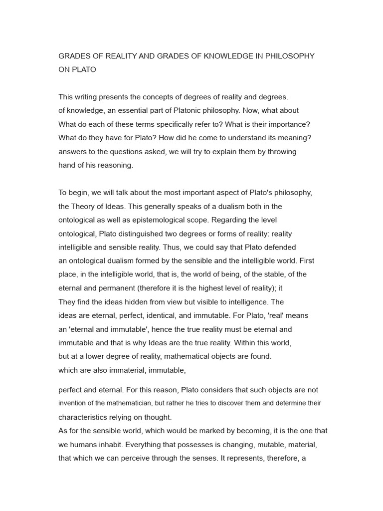 Plato's Dualism: Reality and Knowledge | PDF | Plato | Knowledge